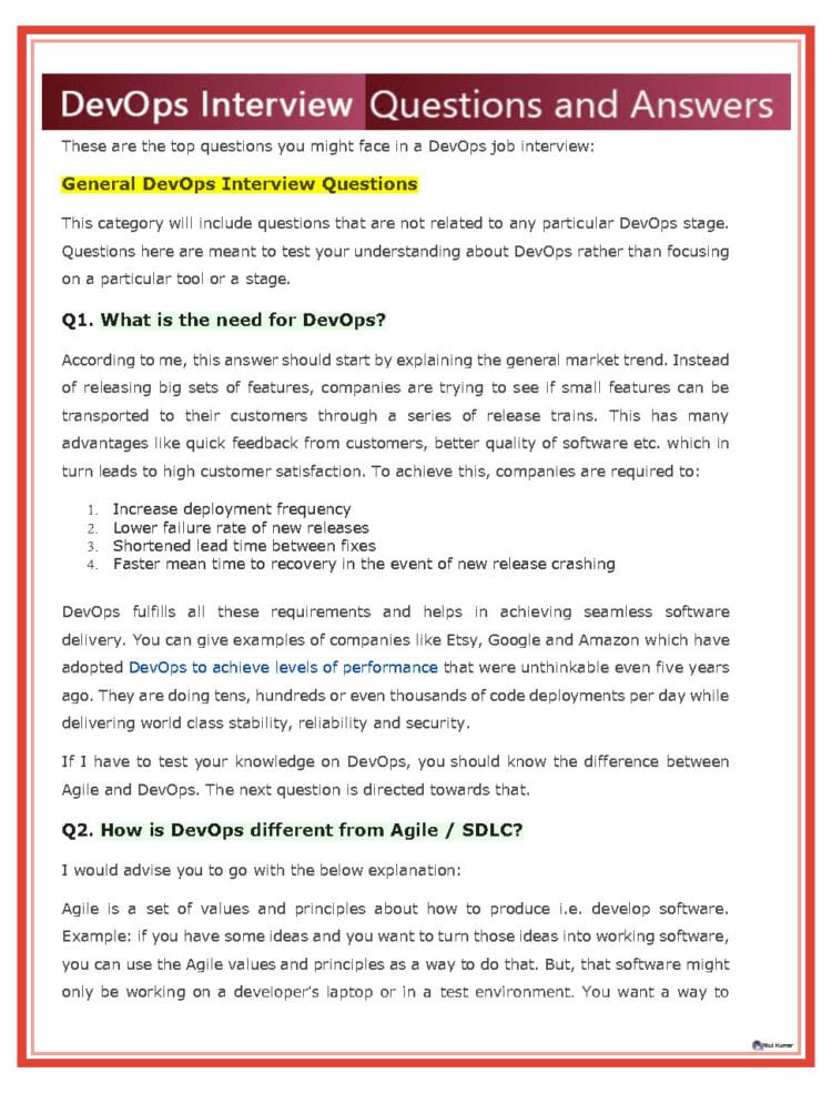 DevOps Interview Questions and Answers PDF - Connect 4 Techs