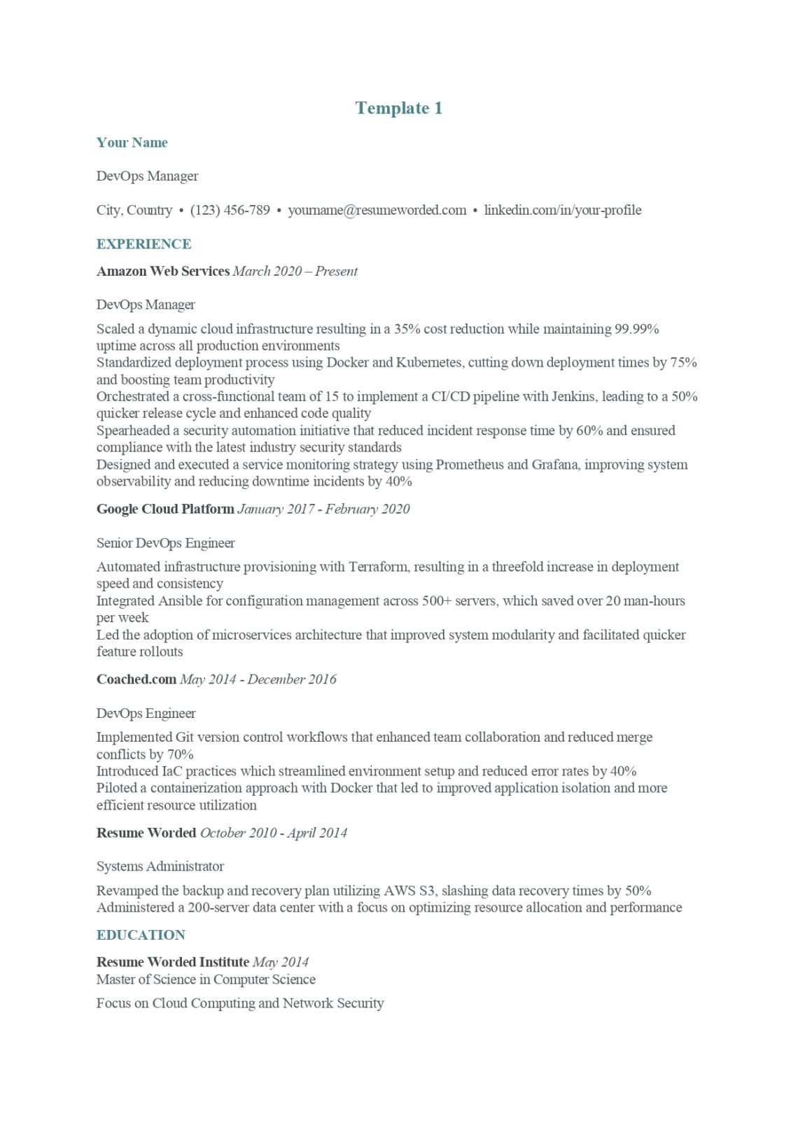 Top 5 Resume Templates for DevOps Managers PDF