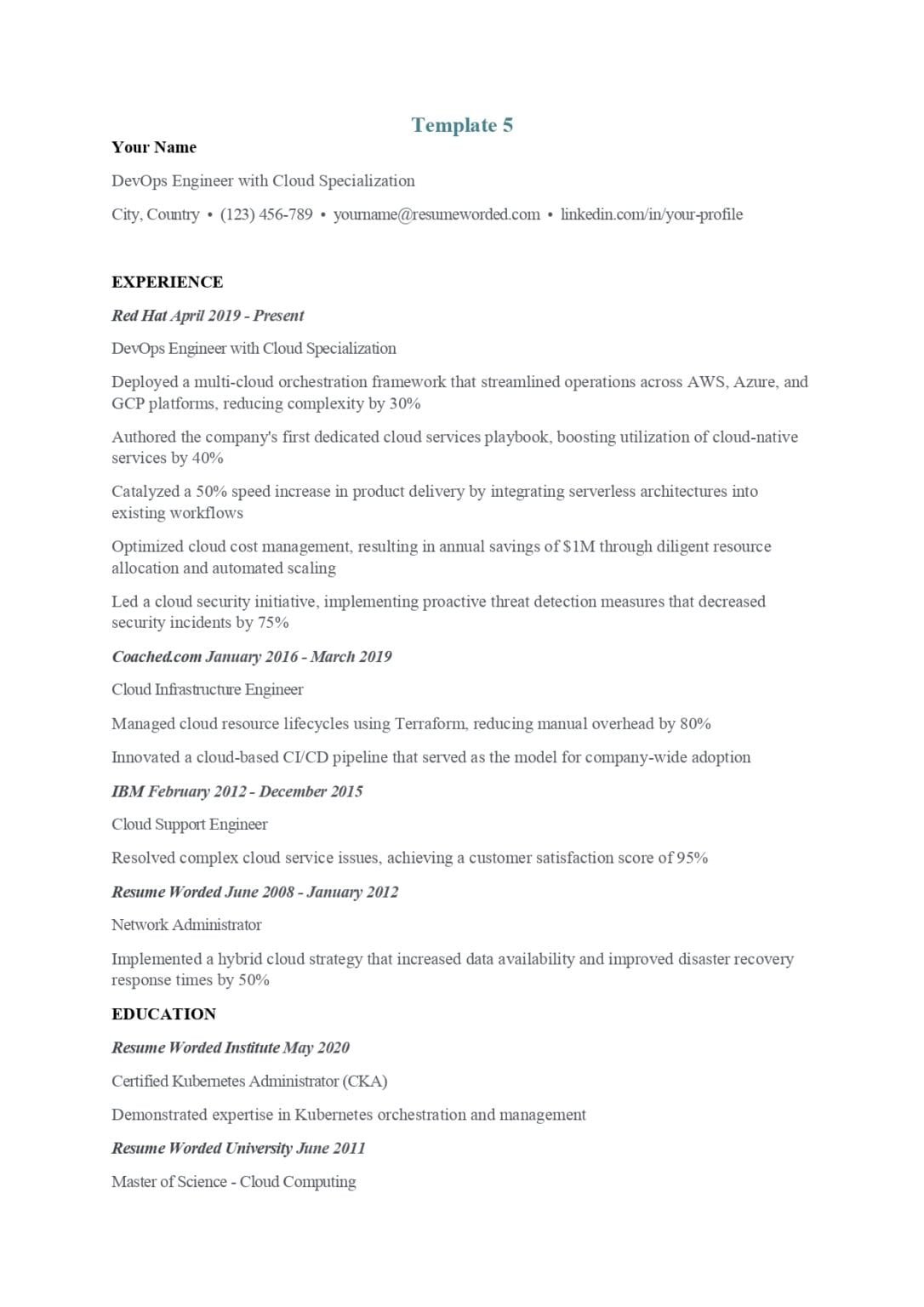 Top 5 Resume Templates for DevOps Managers PDF - Connect 4 Techs
